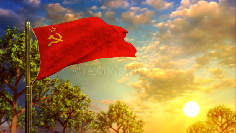 Waving Flag of at Sunrise for State Holiday - Abstract 3D Illustration ...