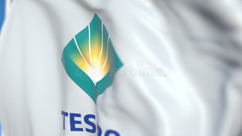 Waving Flag with Tesoro Logo, Close-up. Editorial 3D Rendering ...