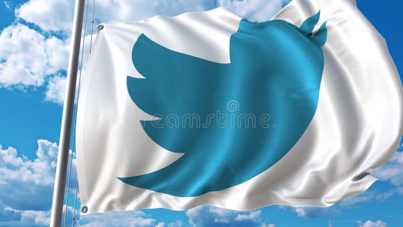 Waving Flag with Twitter Logo Against Sky and Clouds. Editorial 3D ...