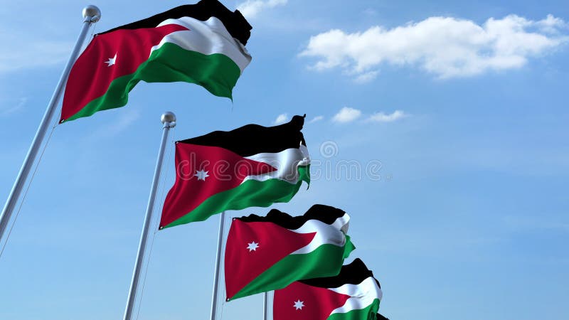 Waving Flags of Jordan Against the Sky. 3D Rendering Stock Illustration ...