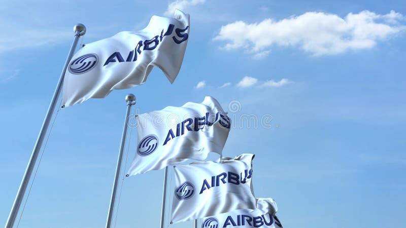 Waving Flags with Airbus Logo Against Sky, Editorial 3D Rendering ...