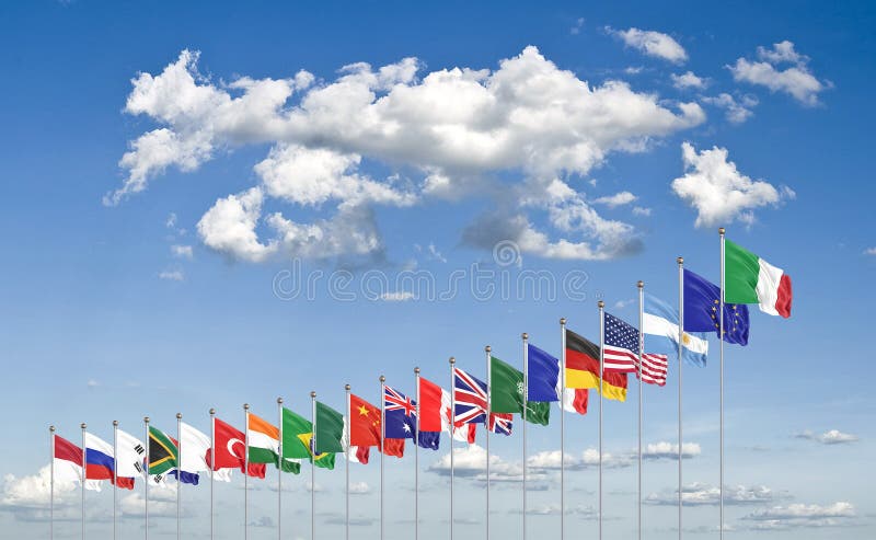 Waving Flags Countries of Members Group of Twenty. Big G20, in Rome ... Waving Flags Countries of Members Group of Twenty. Big G20, in Rome ...