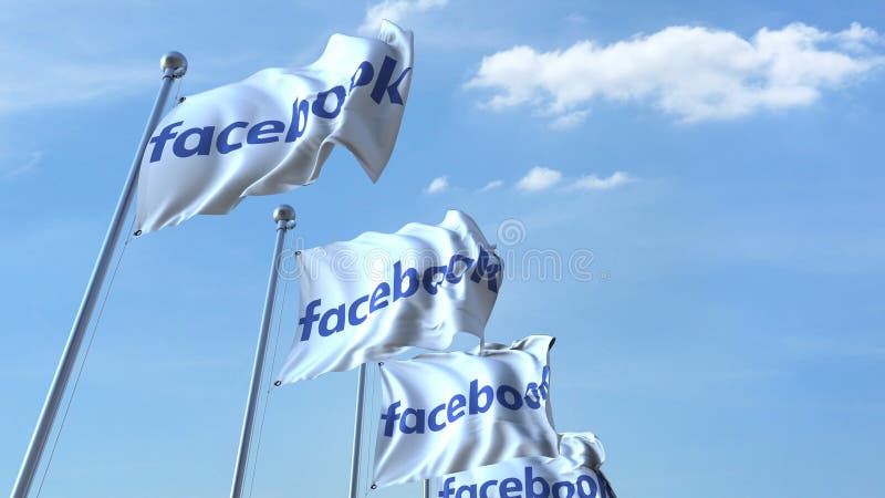 Waving Flags with Facebook Logo Against Sky, Editorial 3D Rendering ...