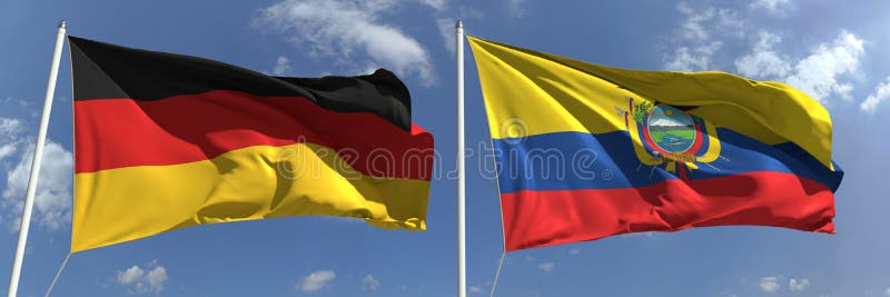 Flags of Germany and Ecuador on Flagpoles. 3d Rendering Stock ...