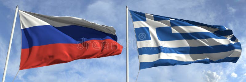National Flags of Russia and Greece, 3d Rendering Stock Illustration ...