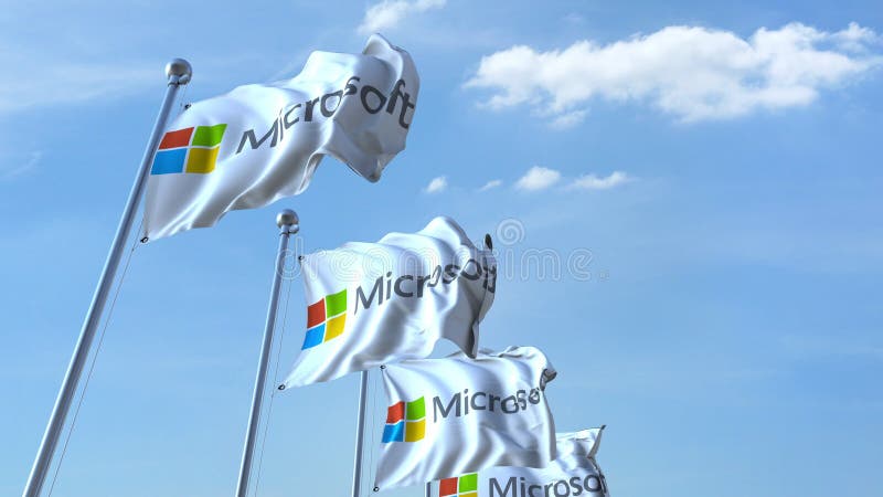 MICROSOFT Flag Waving on Sun. Seamless Loop with Highly Detailed Fabric ...