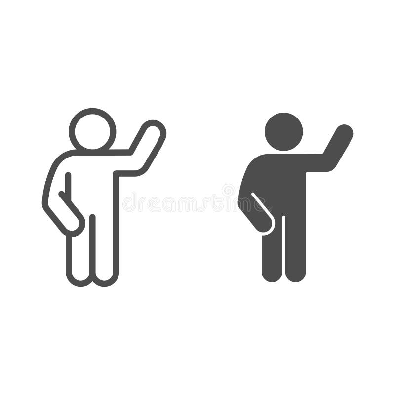 Waving Gesture Line and Solid Icon. Man with Hand Raised Up and Left ...