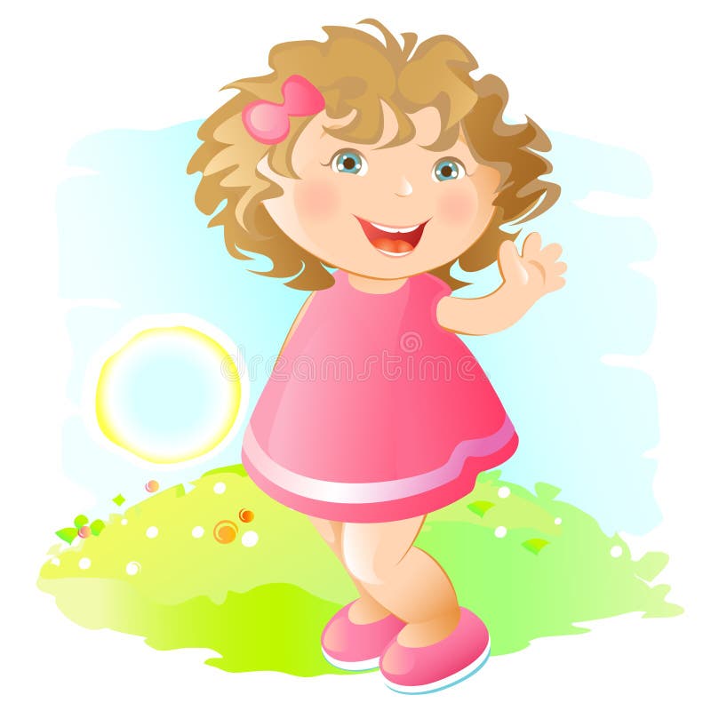 Waving girl stock vector. Illustration of cheerful, pink - 65636387