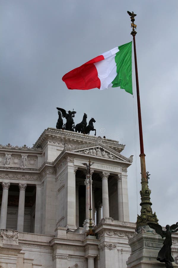 Waving Italian Flag on the Pole with Clear Sky Background, Rome, Italy ...