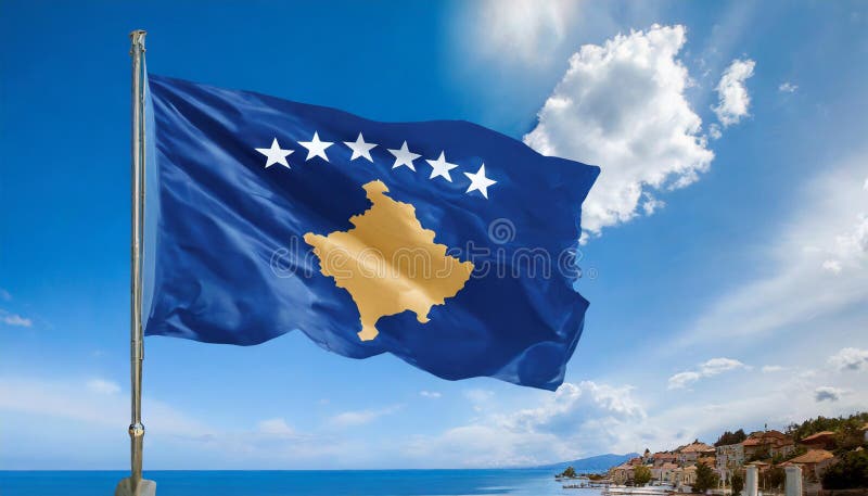 3D Waving Kosovo City Flag of Dragas Closeup View Stock Illustration ...