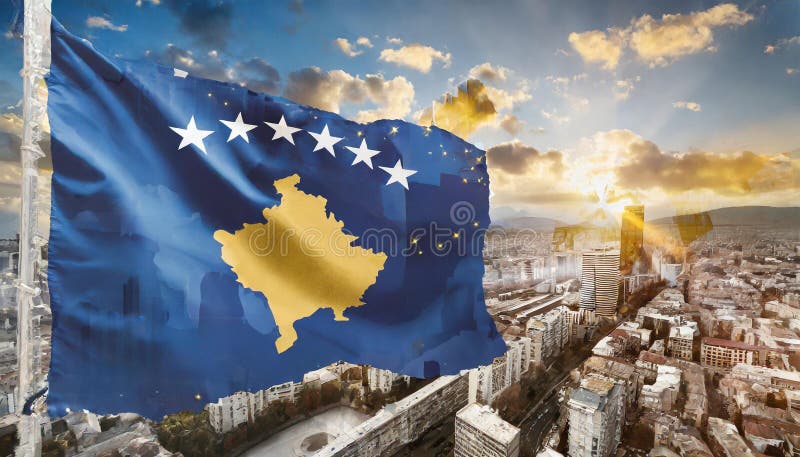 3D Waving Kosovo City Flag of Dragas Closeup View Stock Illustration ...