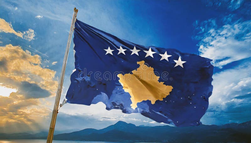 3D Waving Kosovo City Flag of Dragas Closeup View Stock Illustration ...