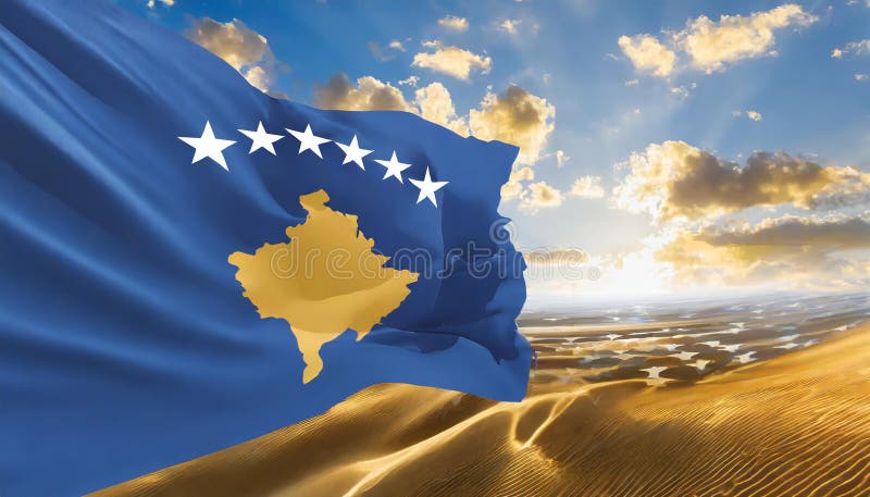 3D Waving Kosovo City Flag of Dragas Closeup View Stock Illustration ...