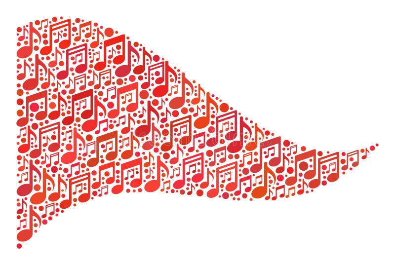 Waving Musical Red Triangle Flag - Collage of Musical Notes Stock ...