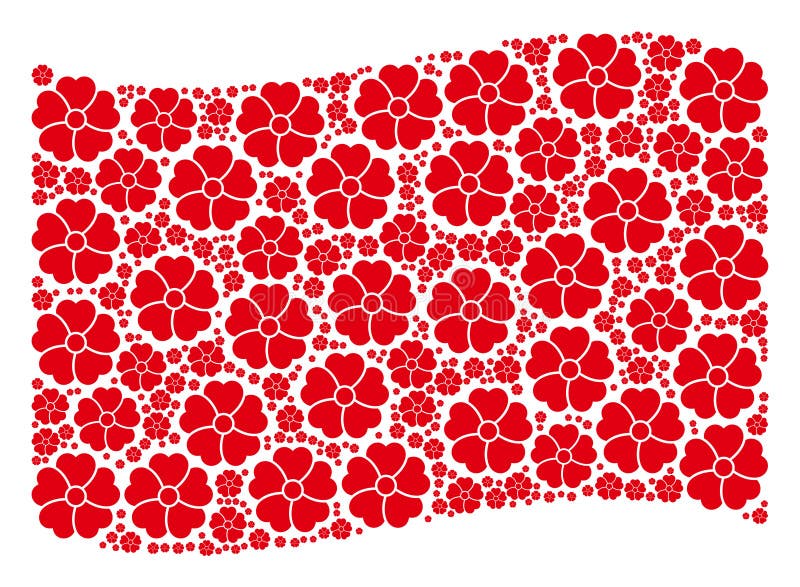 Waving Red Flag Collage of Flower Items Stock Vector - Illustration of ...