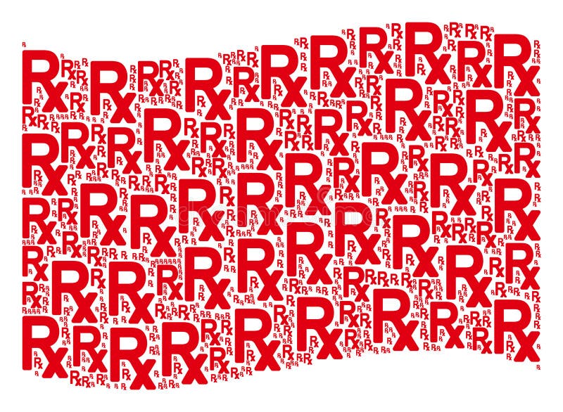 Waving Red Flag Collage of Rx Symbol Items Stock Vector - Illustration ...