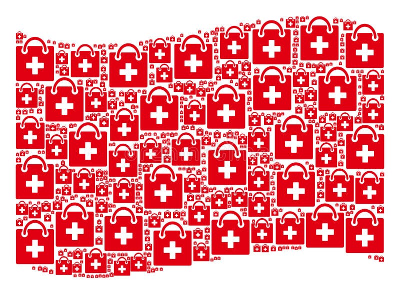 Waving Red Flag Composition of First Aid Kit Items Stock Vector ...
