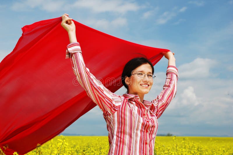 Waving red scarf stock photo. Image of freedom, meadow - 124936