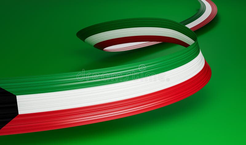 Waving Ribbon or Banner with Flag of Kuwait. 3d Illustration Stock ...