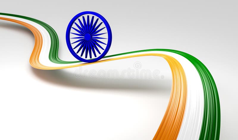 Waving Ribbon Flag of India with Chakra 3d Illustration Stock ...