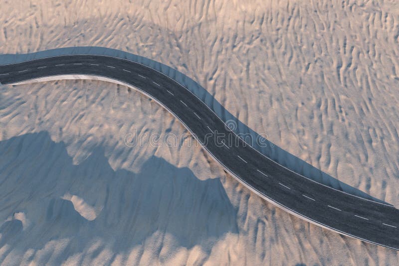 The Waving Road in the Desert, 3d Rendering Stock Illustration ...