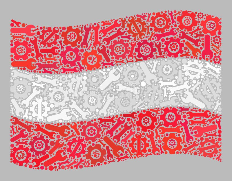 Waving Service Austria Flag - Collage of Cog and Wrench Icons Stock ...