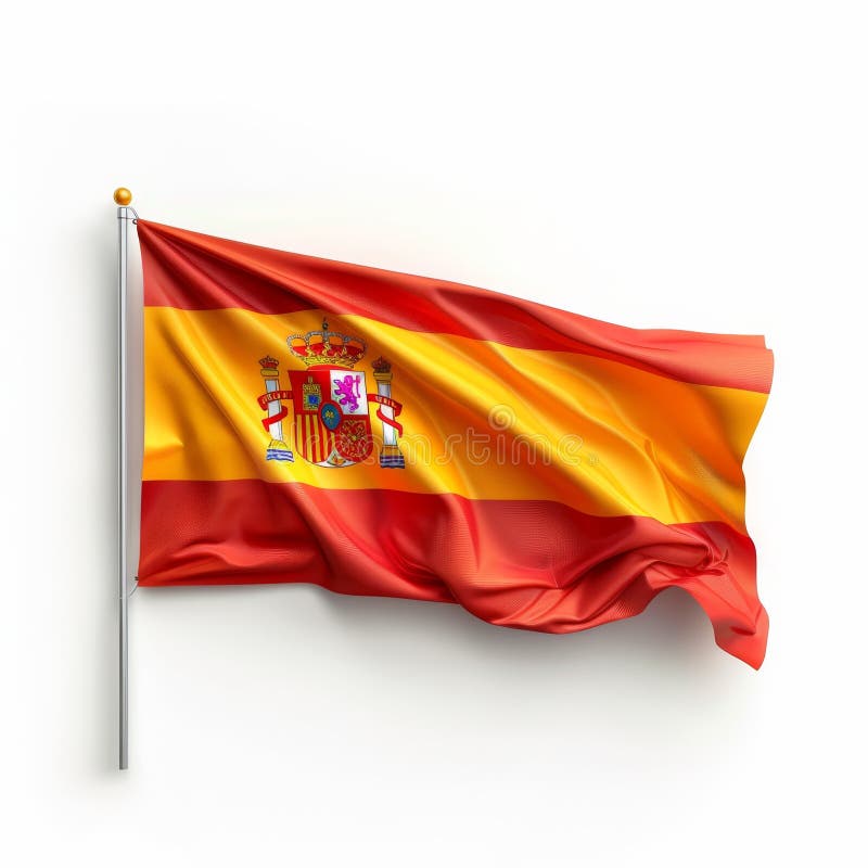 Waving Spanish Flag Isolated on Pole Stock Illustration - Illustration ...
