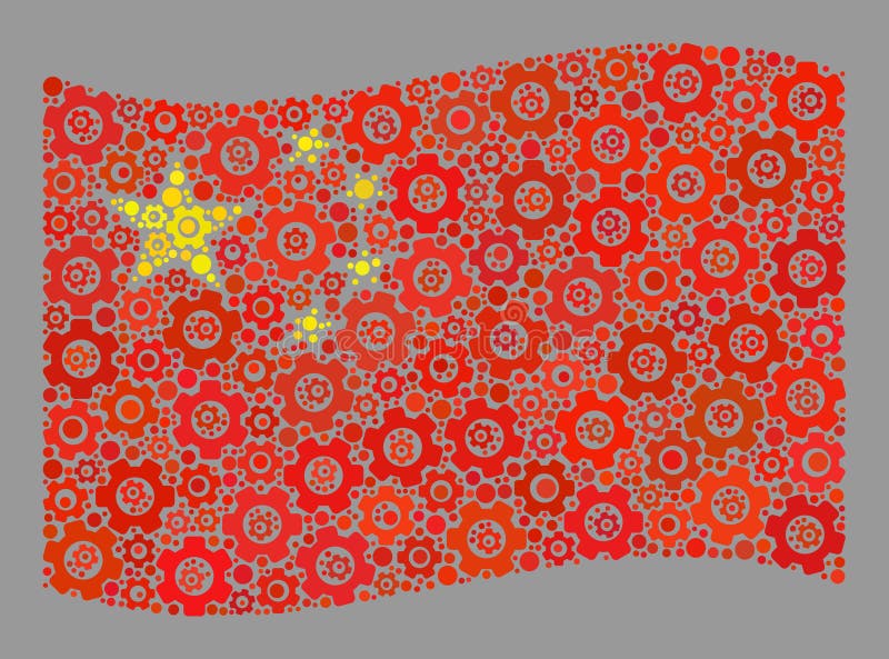 Waving System China Flag - Collage of Cog Elements Stock Vector ...