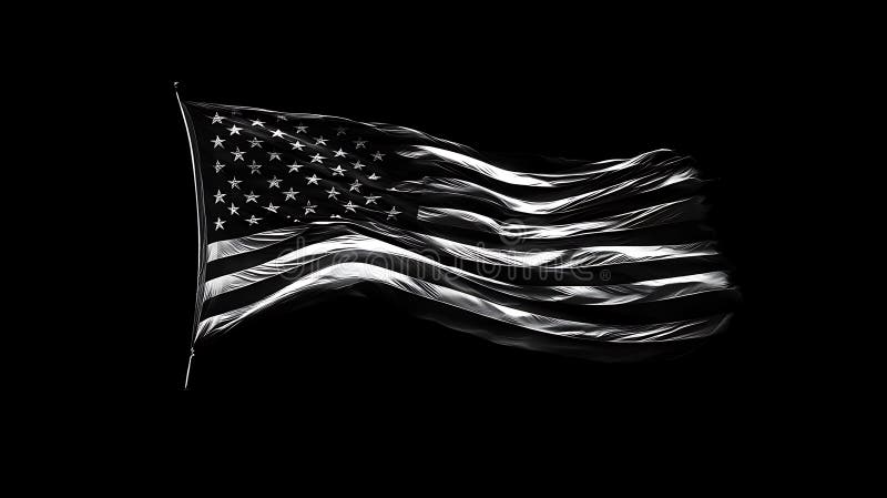 Dramatic Waving American Flag in Black and White Against a Black ...