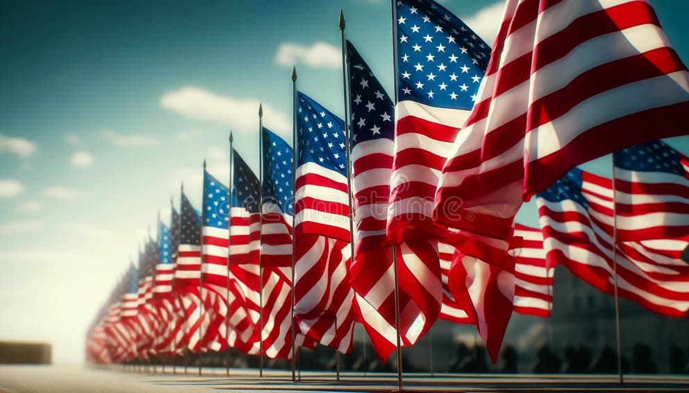 Waving US Flags Aligned in a Row. AI Generated Stock Illustration ...