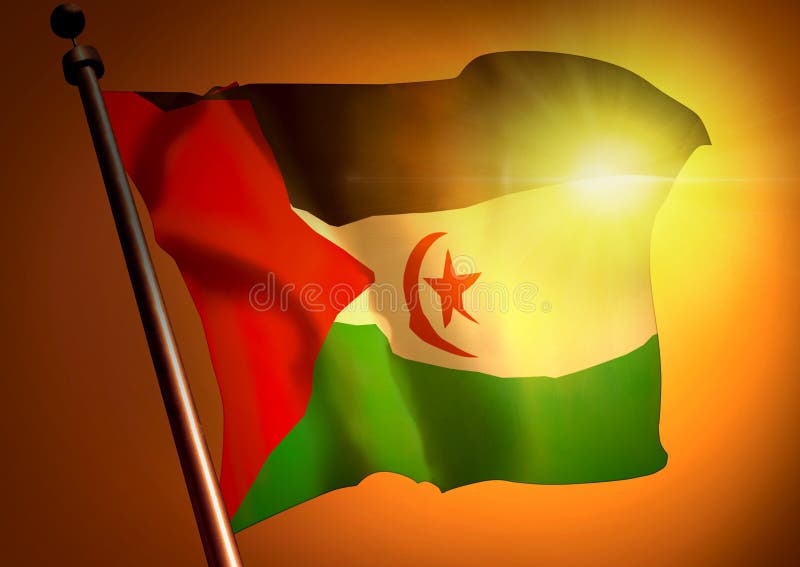 Waving Western Sahara Flag Against the Sunset Stock Illustration ...