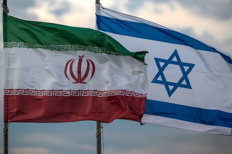 Iranian and Israeli Flags Wave Together in a Dynamic, Tension Filled ...