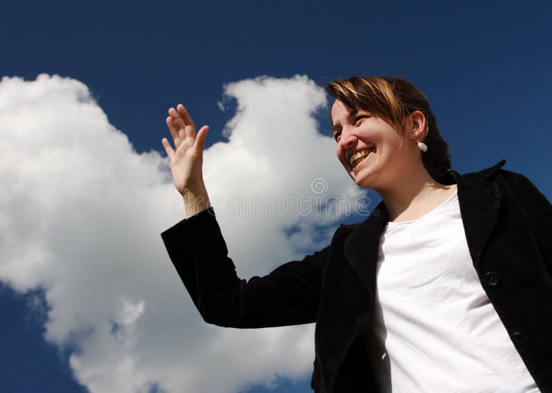 Waving young women stock photo. Image of blues, portrait - 5526156