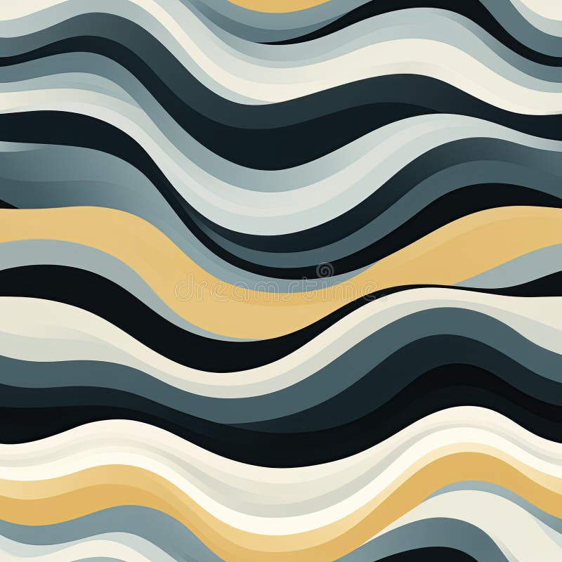 Wavy Abstract Seamless Pattern with White Yellow Waves Stripes on Black ...