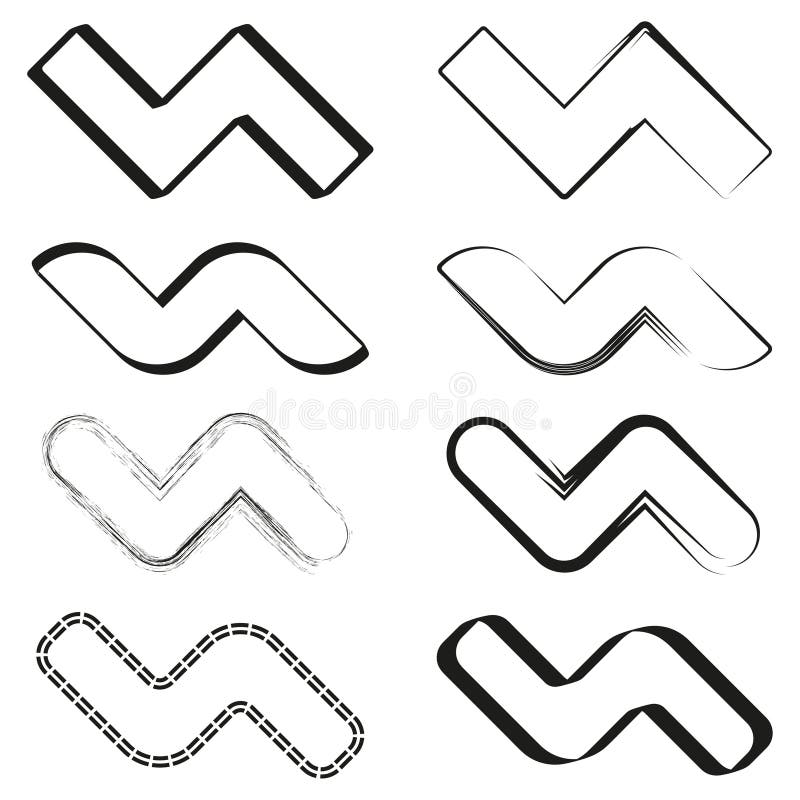 Wavy Angle Icons. Abstract Motion Symbols. Line Style Forms. Vector ...