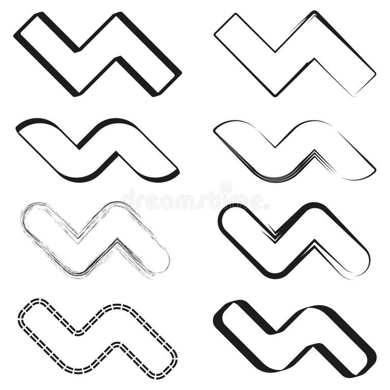 Wavy Angle Icons. Abstract Motion Symbols. Line Style Forms. Vector ...