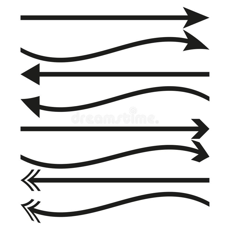 Wavy Arrow Set. Directional Vector Symbols. Curved Pointer Elements ...