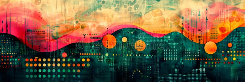 Wavy Background with Digital Pixels, Circuit Board Patterns and ...