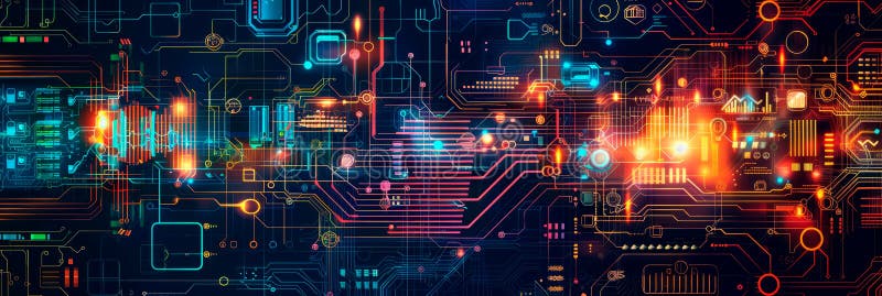 Wavy Background with Digital Pixels, Circuit Board Patterns and ...