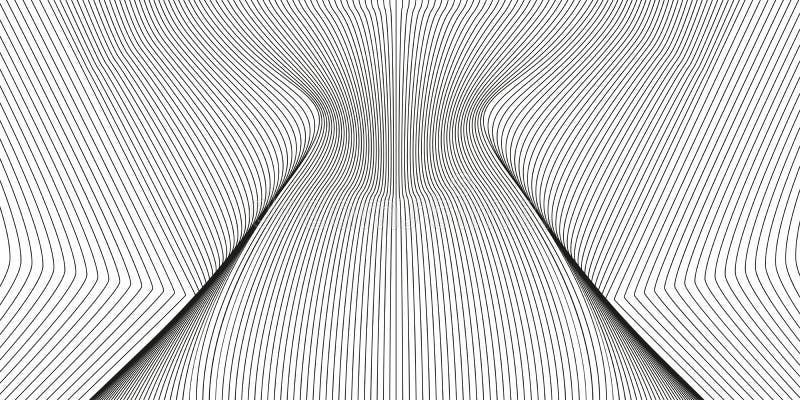 Wavy Background of Lines. Monochrome Dynamic Surface with Effect of ...