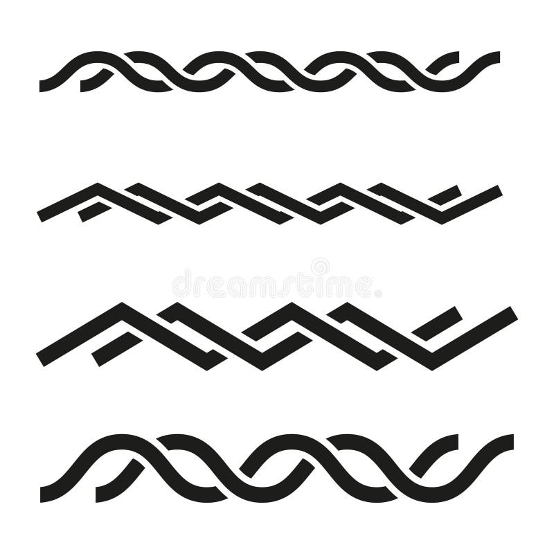 Wavy Black Lines. Geometric Zigzag Patterns. Decorative Borders. Vector ...