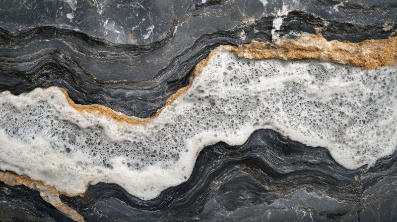 Wavy Black Rock Formation with White Mineral Deposit Stock Illustration ...