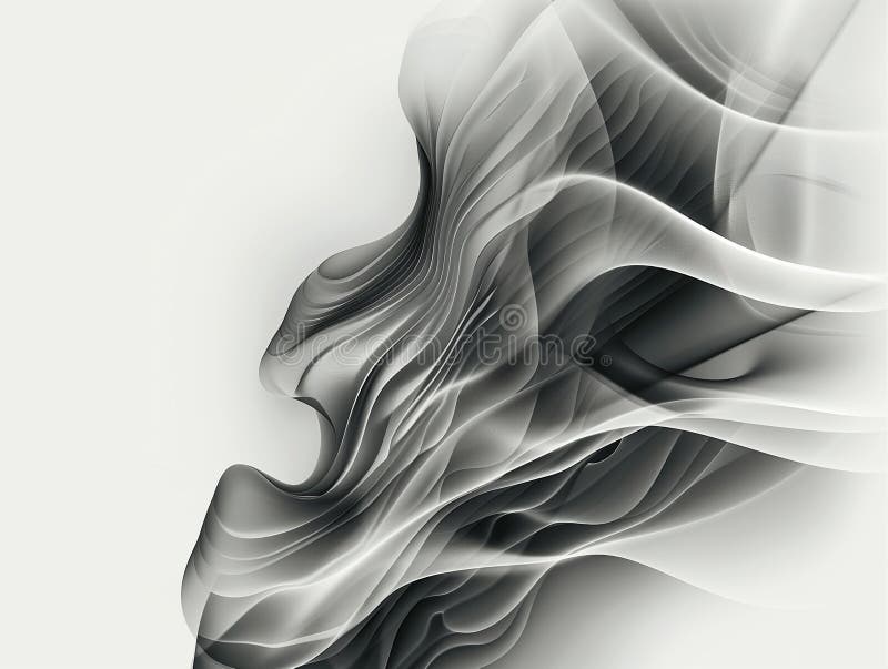 Wavy Black Smoke Lines on a White Surface. Abstract Black Wave Flow in ...
