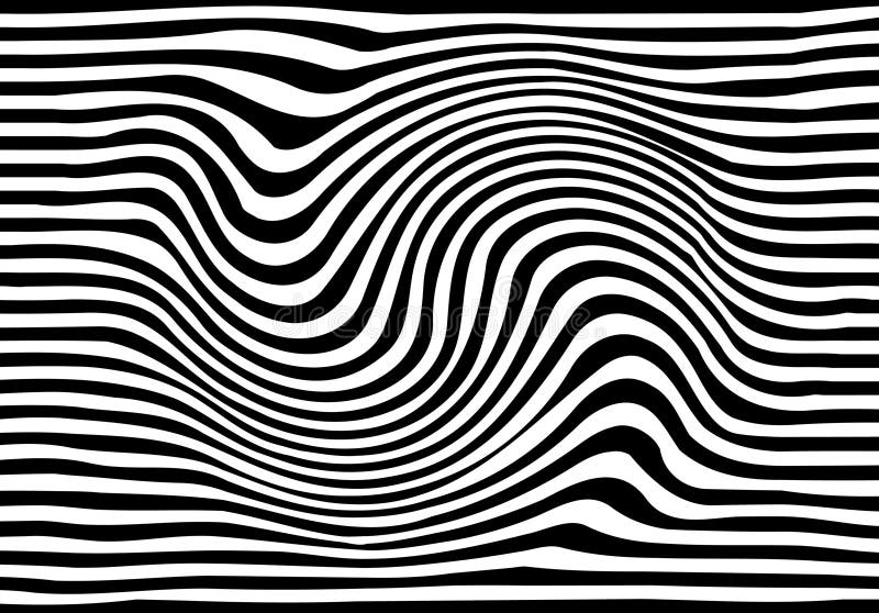 Wavy Black and White Horizontal Lines Pattern with Optical Illusion Effect Stock Illustration ...