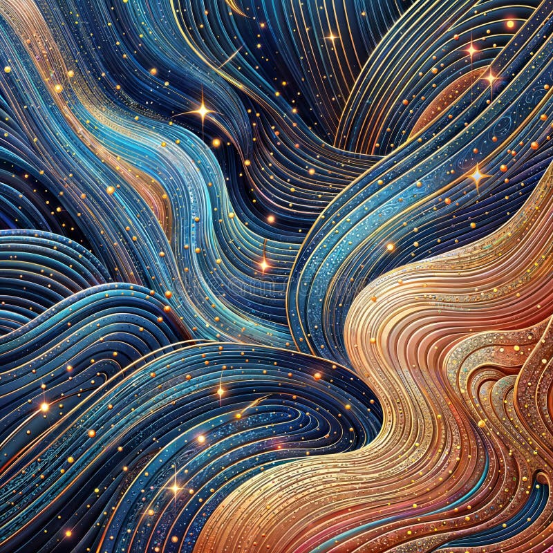 Celestial Waves: Flowing Gold and Blue in a Starry Tide, Generative Ai ...