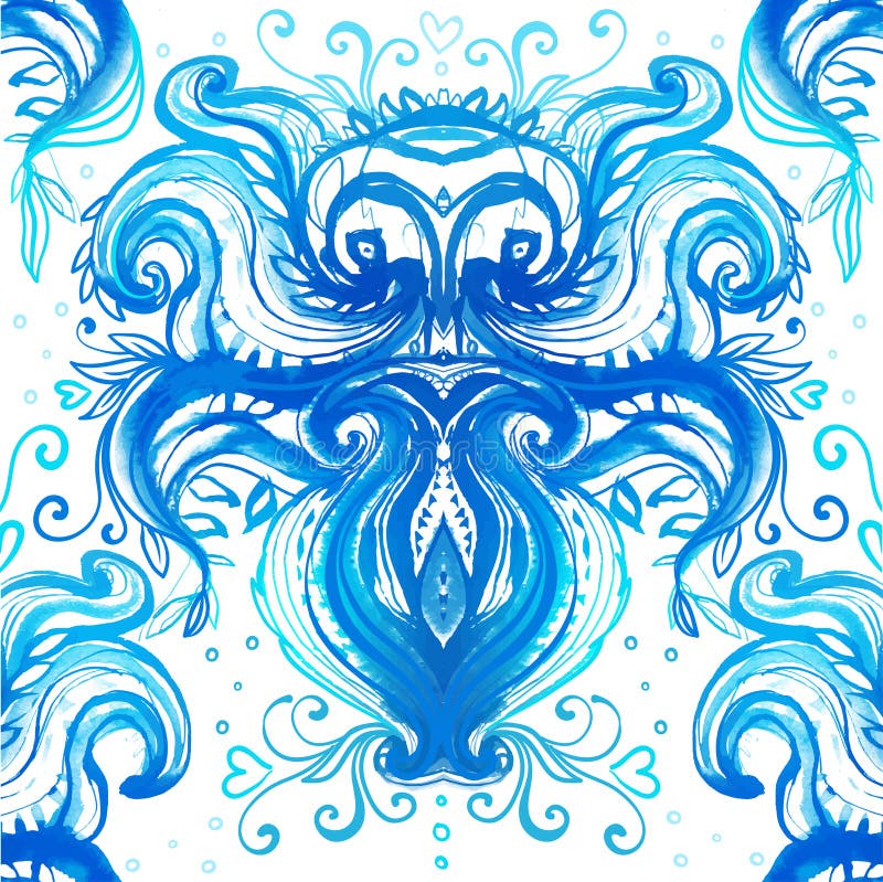 Wavy Blue Pattern Painted with Watercolor Stock Illustration ...