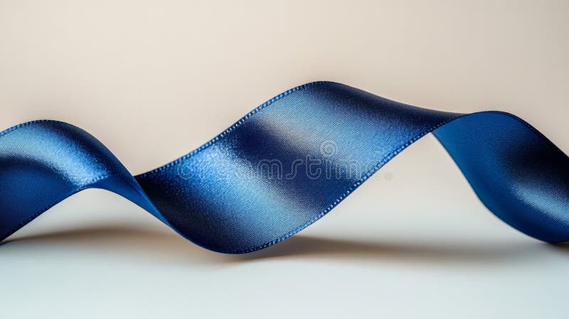 A Wavy Blue Ribbon Elegantly Curves Across a Neutral Background Stock ...