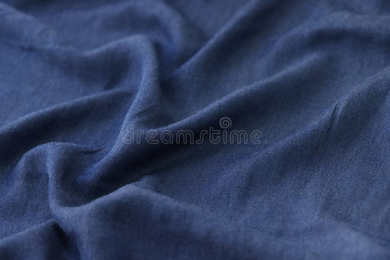 Wavy Blue Textile As Background. Blue Unicolor Fabric Close Up. Stock ...