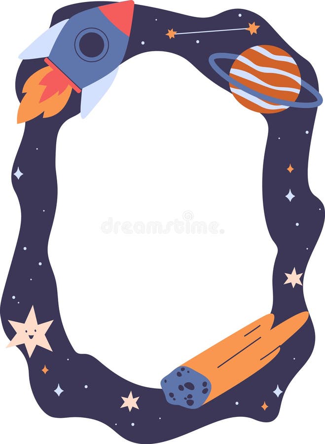 Space-Themed Frame with Rocket Stock Vector - Illustration of ...