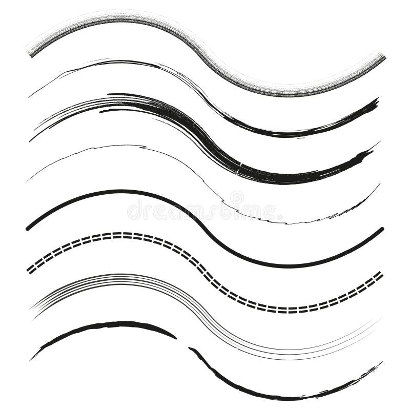 Wavy Brush Lines. Abstract Flowing Strokes. Vector Ink Curves. Dynamic Motion Symbol Stock ...